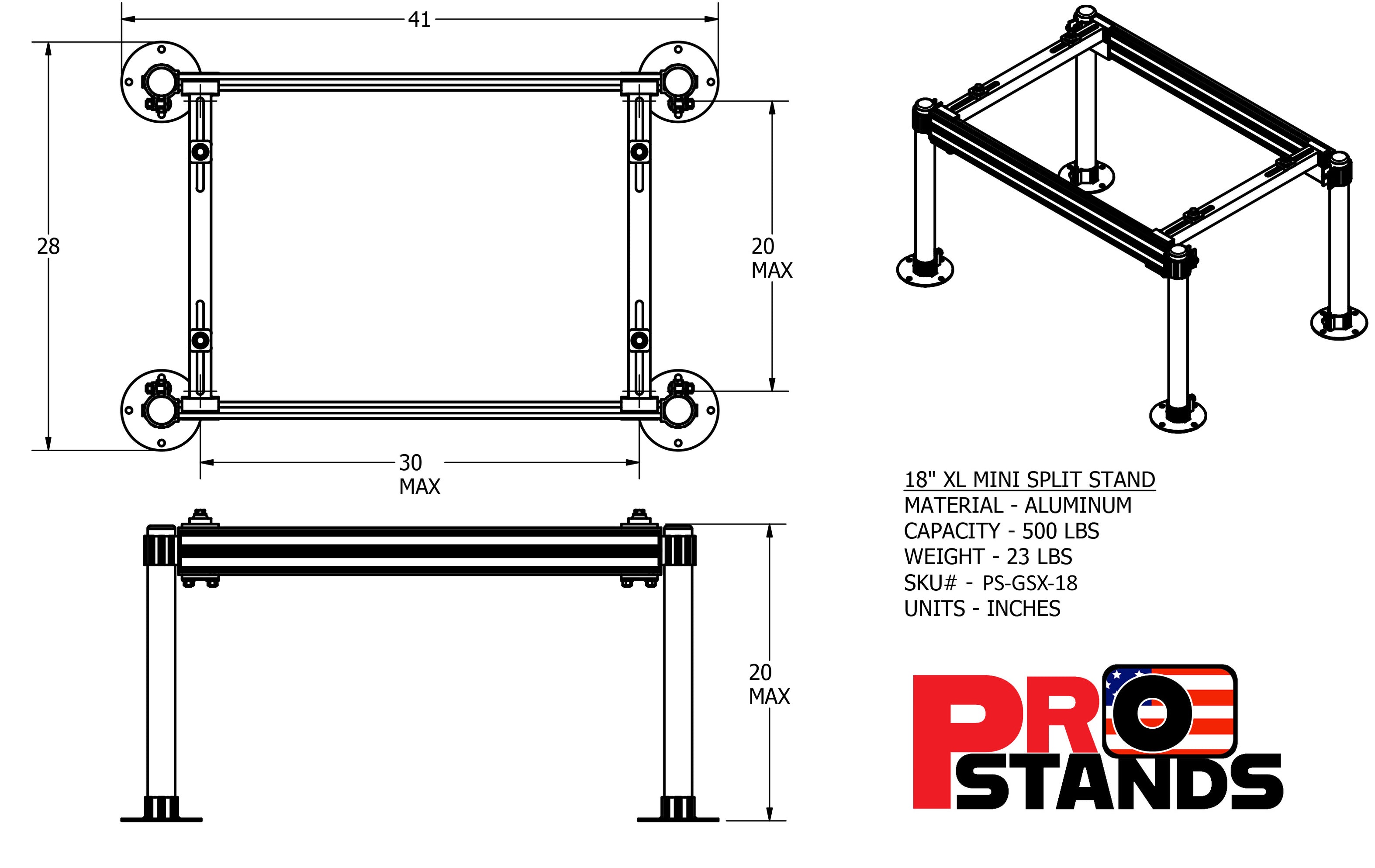 Aluminum XL Mini Split Stand - 18 Inch Tall Powder Coated — Pro Stands