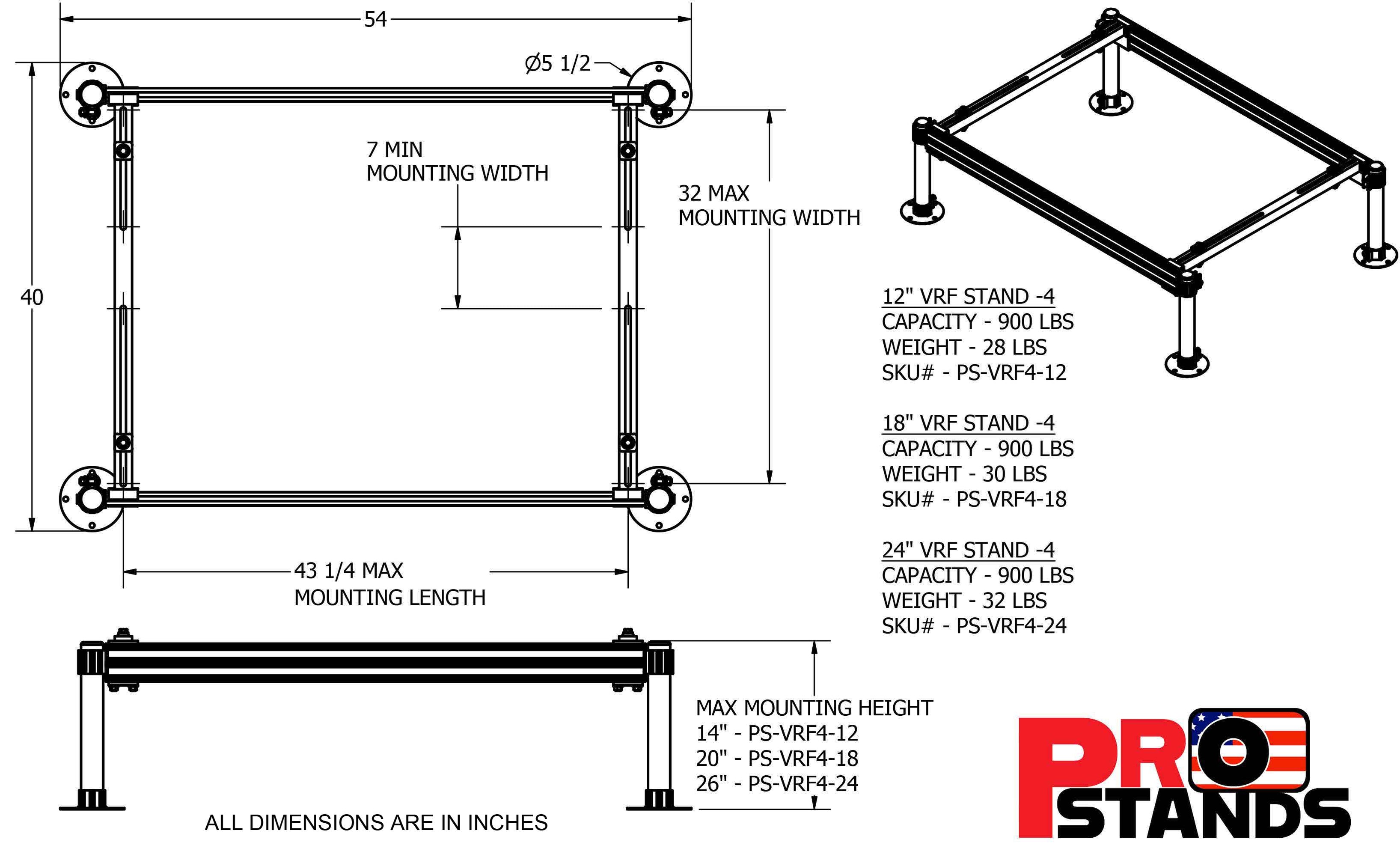 Aluminum 4ft VRF/VRV Stand - 12" Tall — Pro Stands